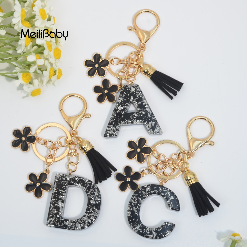 Initial Letters Keychain Girls Ladies Black Holographic Sequins ...