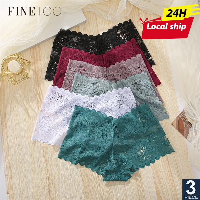 FINETOO 3Pcs/Set Lace Floral Underwear For Women Lingerie V-Waist ...