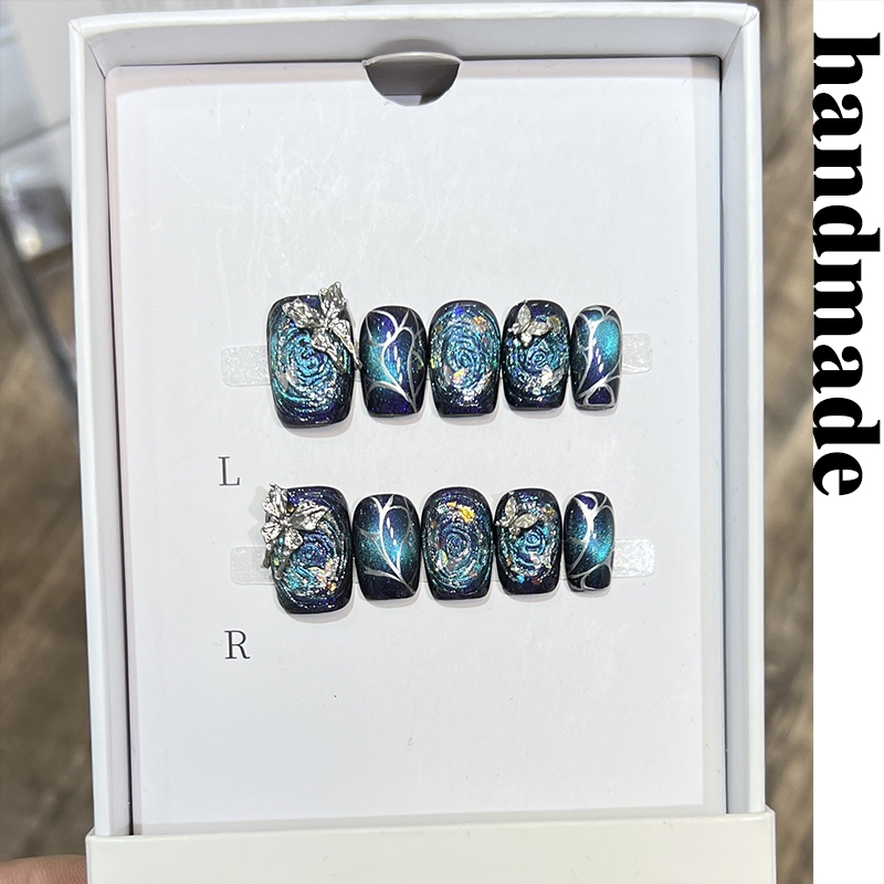 Press on nails handmade [Galaxy Flying Butterfly] Vortex Galaxy Purple ...