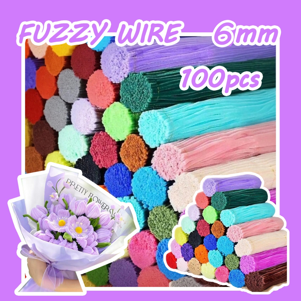 100pcs Fuzzy Wire Twisted Sticks Chenille Stems DIY Craft Flower ...