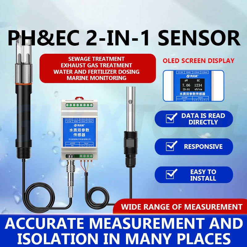 Din Rail Type PH EC Plastic Electrode Probe Detector RS485 2-in-1 ...