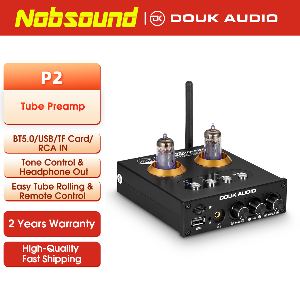 Douk Audio P2 Bluetooth 5.0 Vacuum Tube Preamp HiFi USB Player Stereo ...