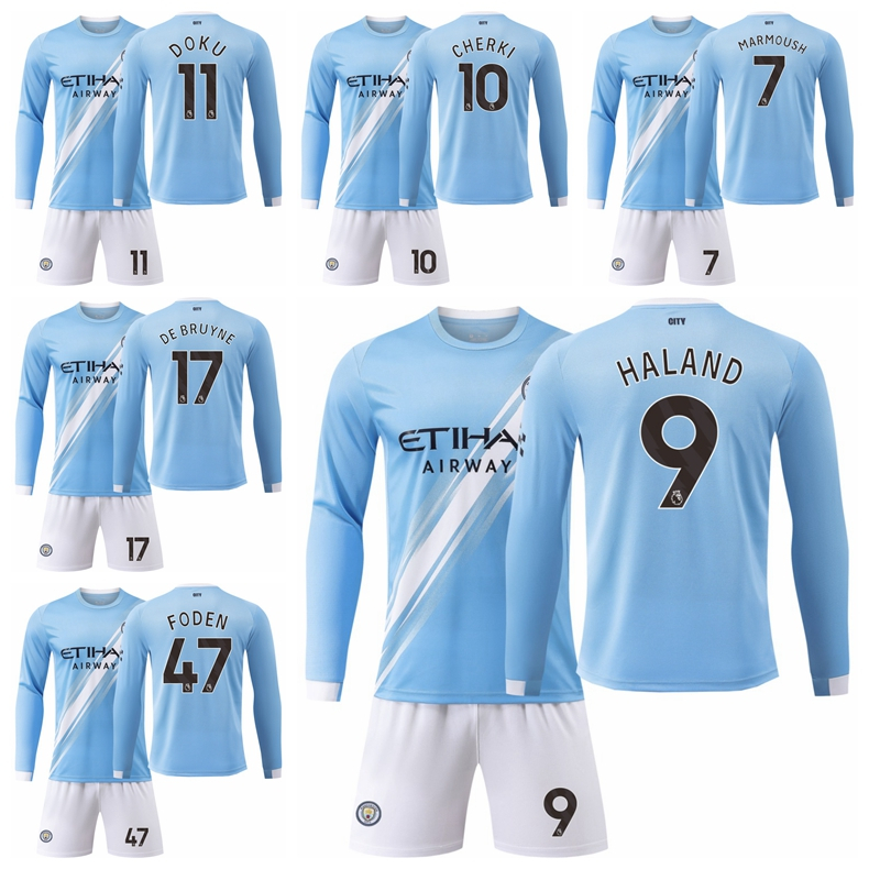 2025-26 Season Manchester City Home Long Sleeve Football Adult Kids ...