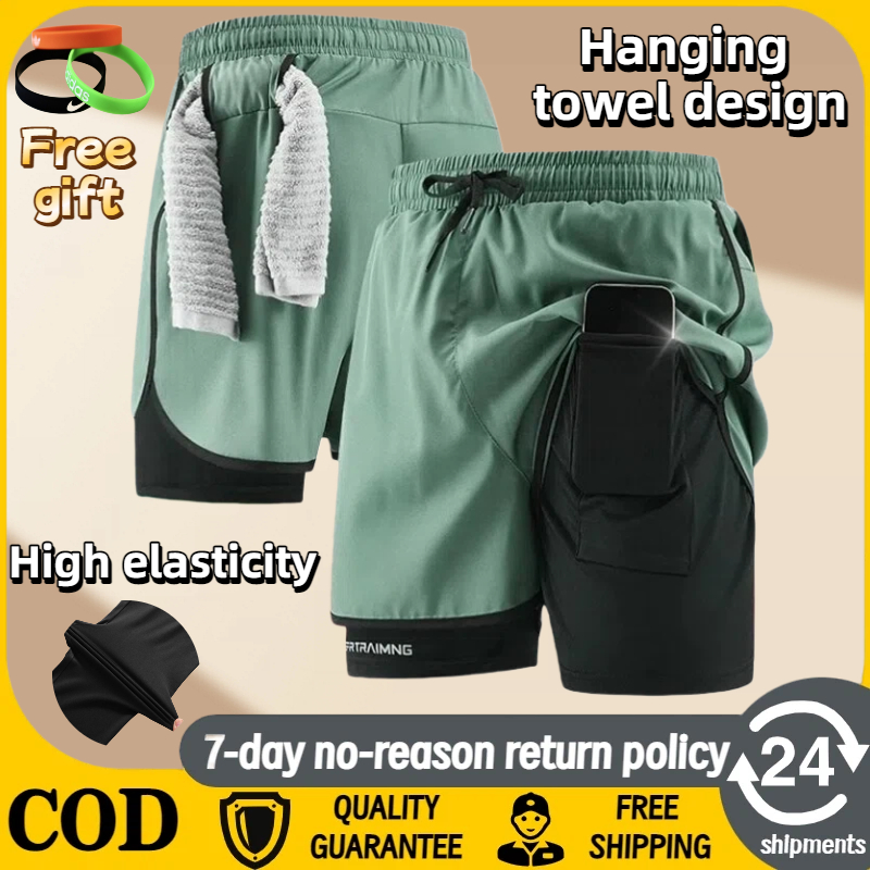 10-Color Sports shorts for Men Women Couples Anti-Exposure Double-Layer ...