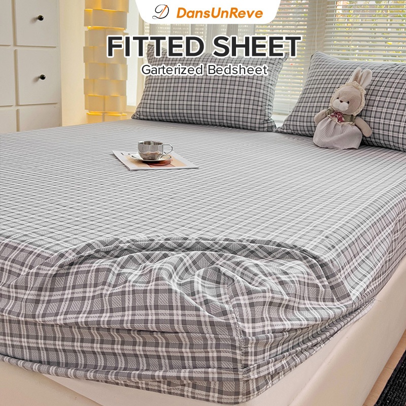Clearance Fitted Bedsheet Garterized Bed Sheet Plaid Canadian Cotton ...