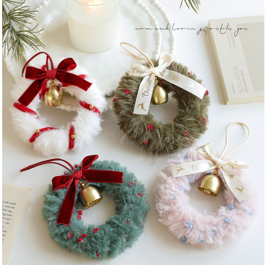 Ashley Christmas Tree Mini Plush Wreath With Bell Decoration Ornament ...
