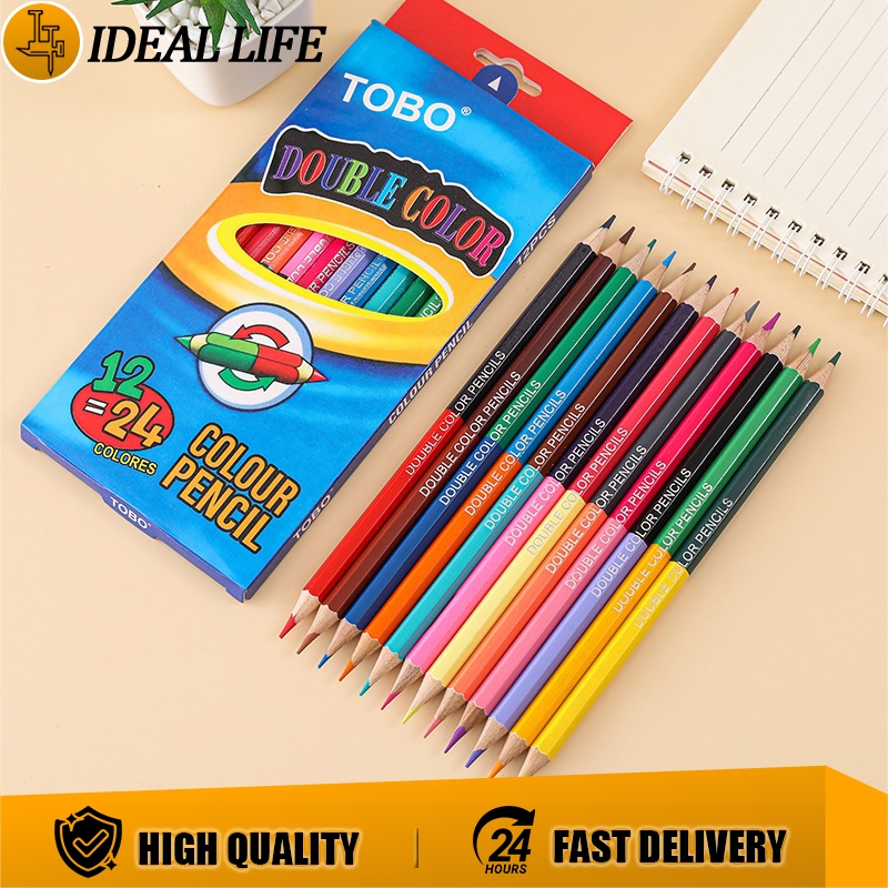 24 Color Pencil Set with Vibrant Colors and Comfortable Triangular ...