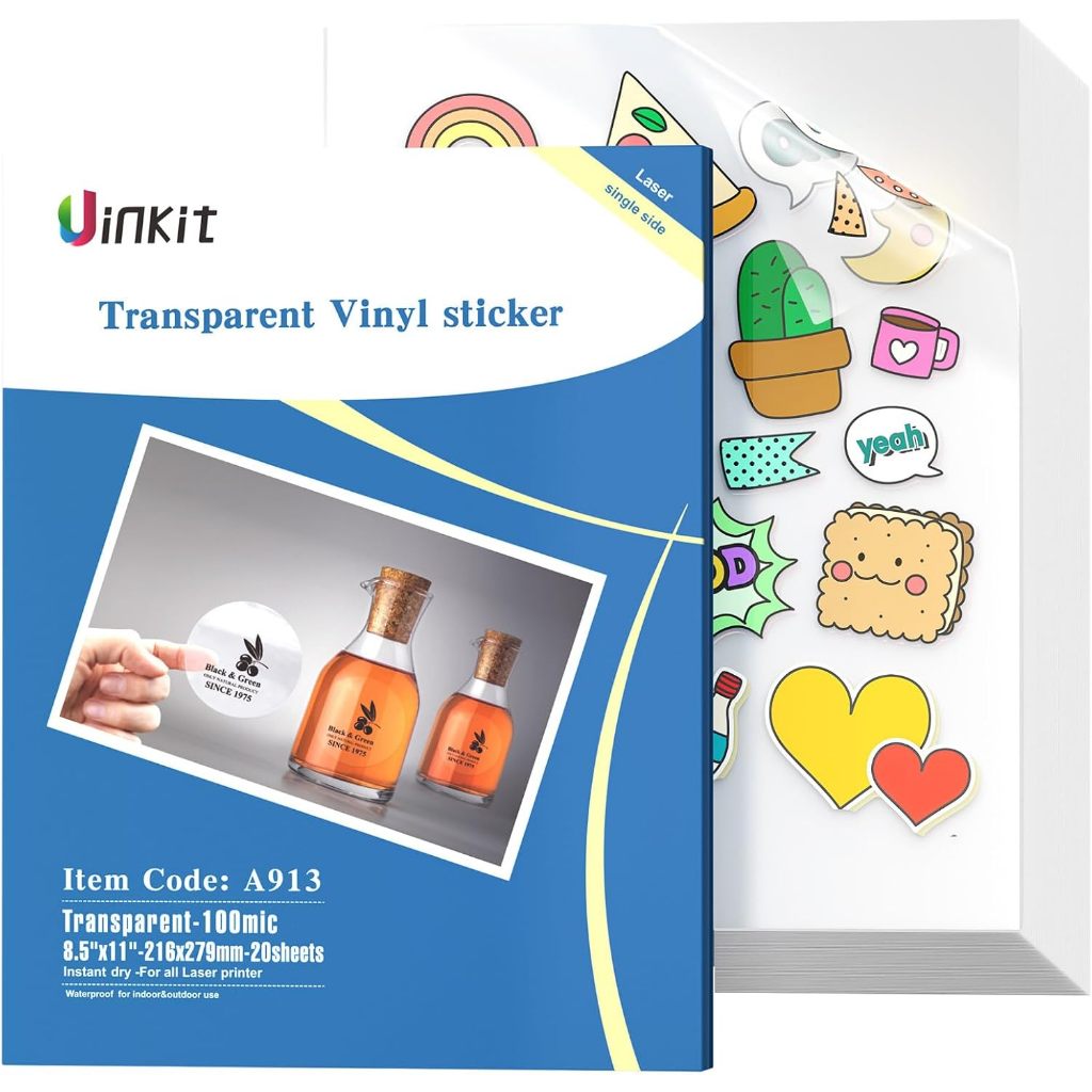 A4 Printable Transparent Sticker Paper, Laser & Inkjet Printable 20 pcs ...