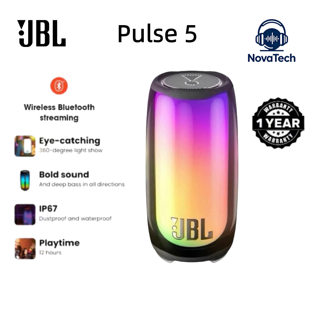 JBL Pulse 5: IPX7 Waterproof Bluetooth Speaker with 360° Light Show, Deep Bass & 12-Hour ...