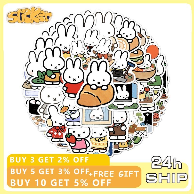 80pcs Cute Cartoon Miffy Stickers Water Cup Computer Decorate Laptop ...