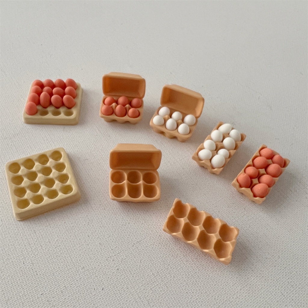 1:12 Dollhouse Miniature Eggs with Cartons Tray Basket Hold Mini 3D Egg ...