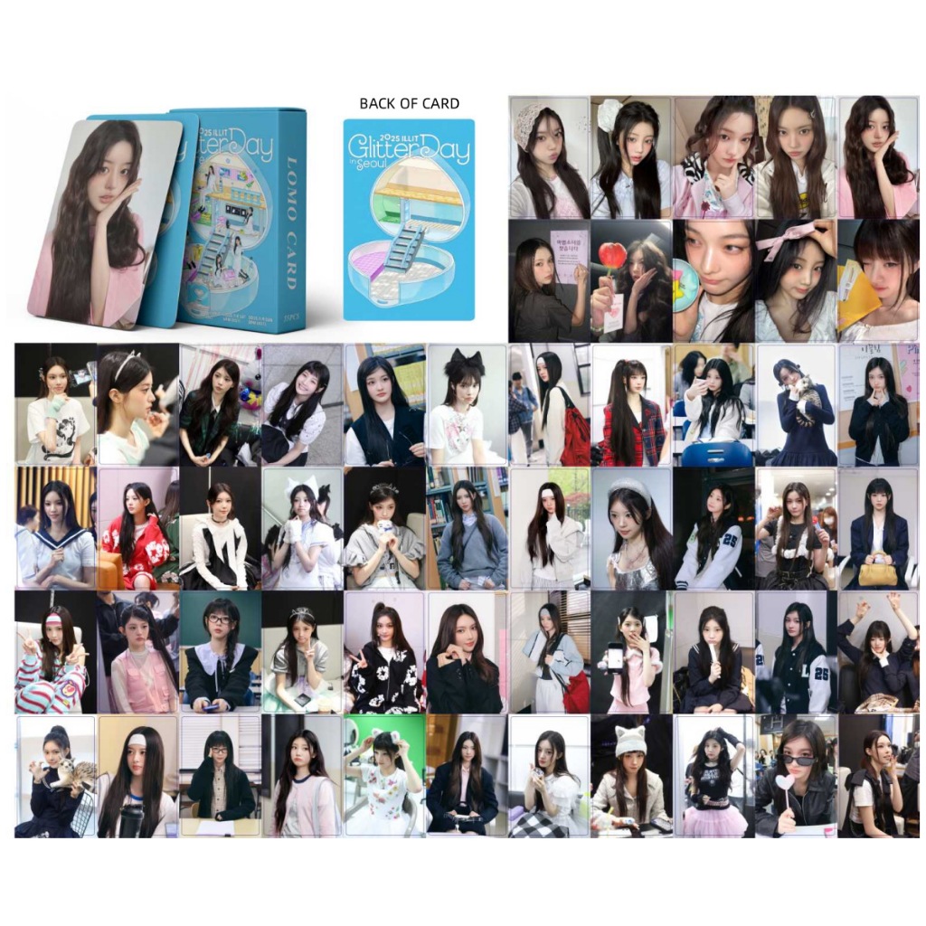 50-55pcs/box ILLIT 2025 Glitter Day Holographic Laser Lomo Cards SUPER ...