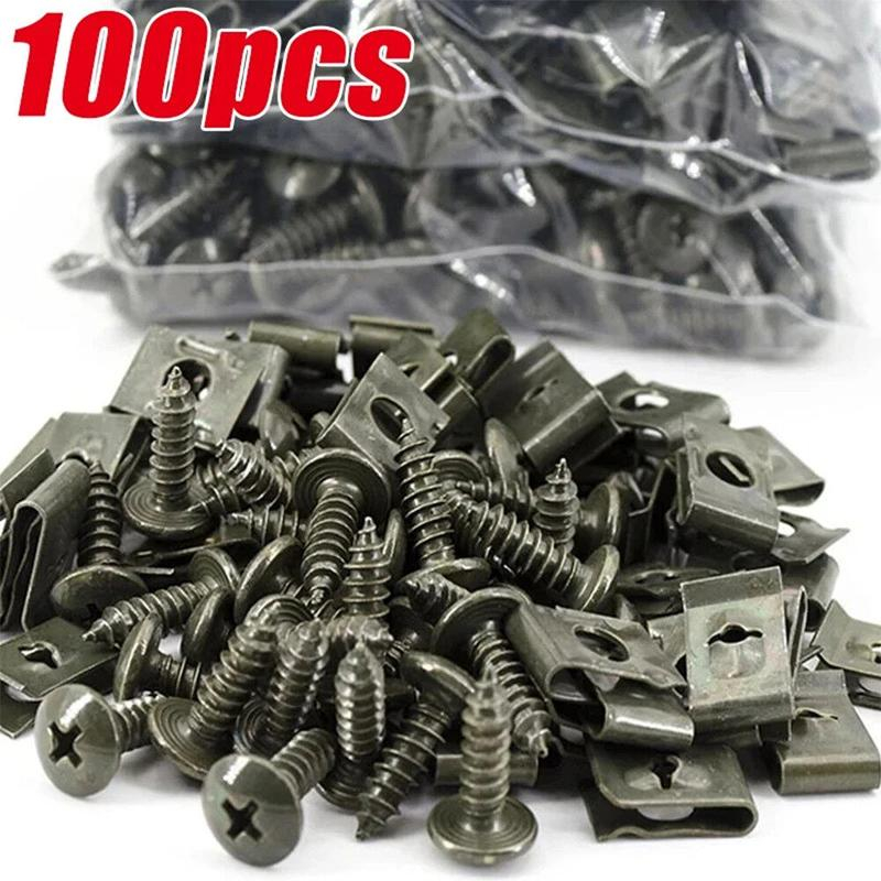 100pcs Body Clip With Bolt Flairings Body Bolt U-Type Clips Screw Nut ...
