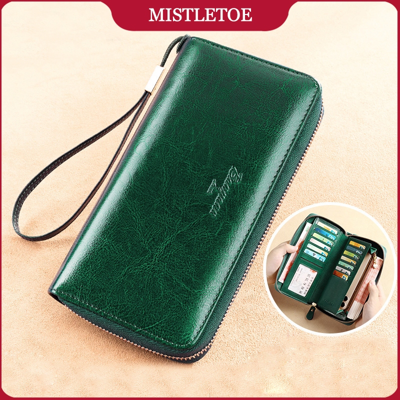 Elegant Travel Anti RFID Cow Genuine Leather Zipper Long 6.7inch Phone ...