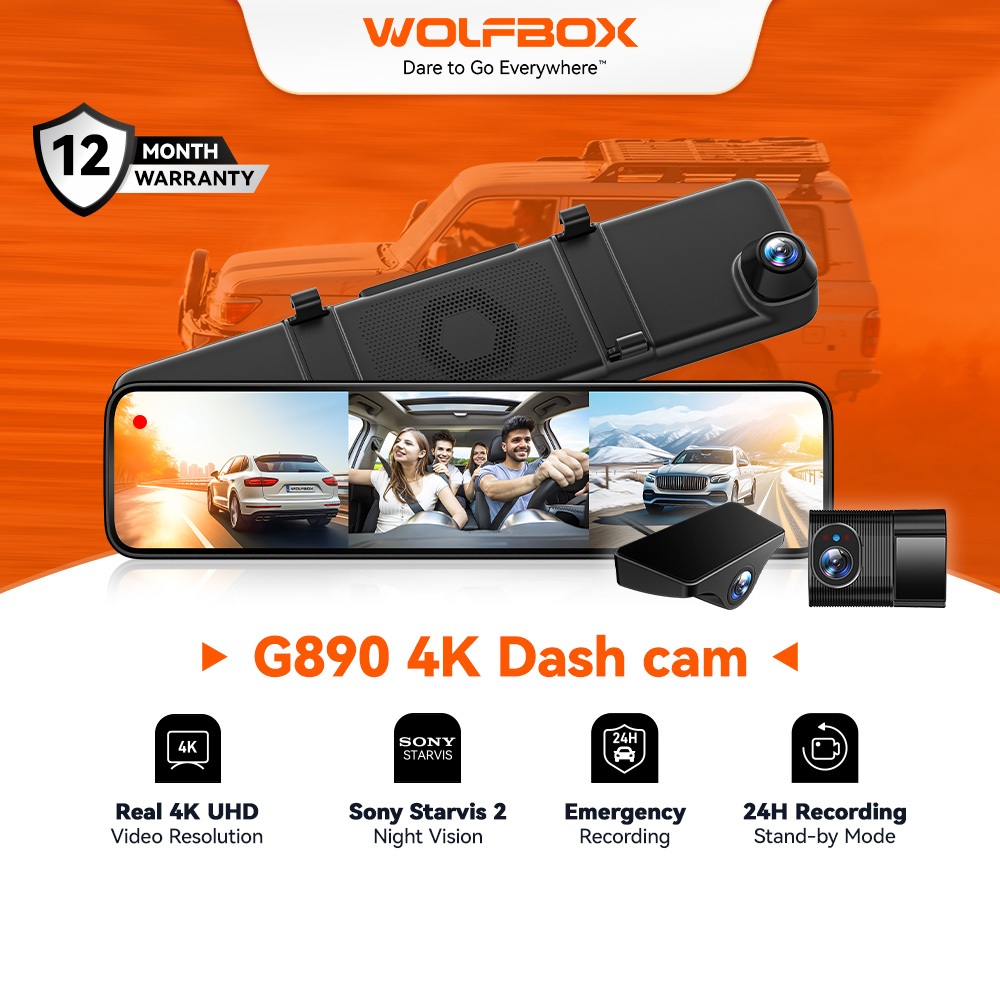 WOLFBOX G890 12" 3 Channel Rear View Mirror Camera Touch Screen With ...