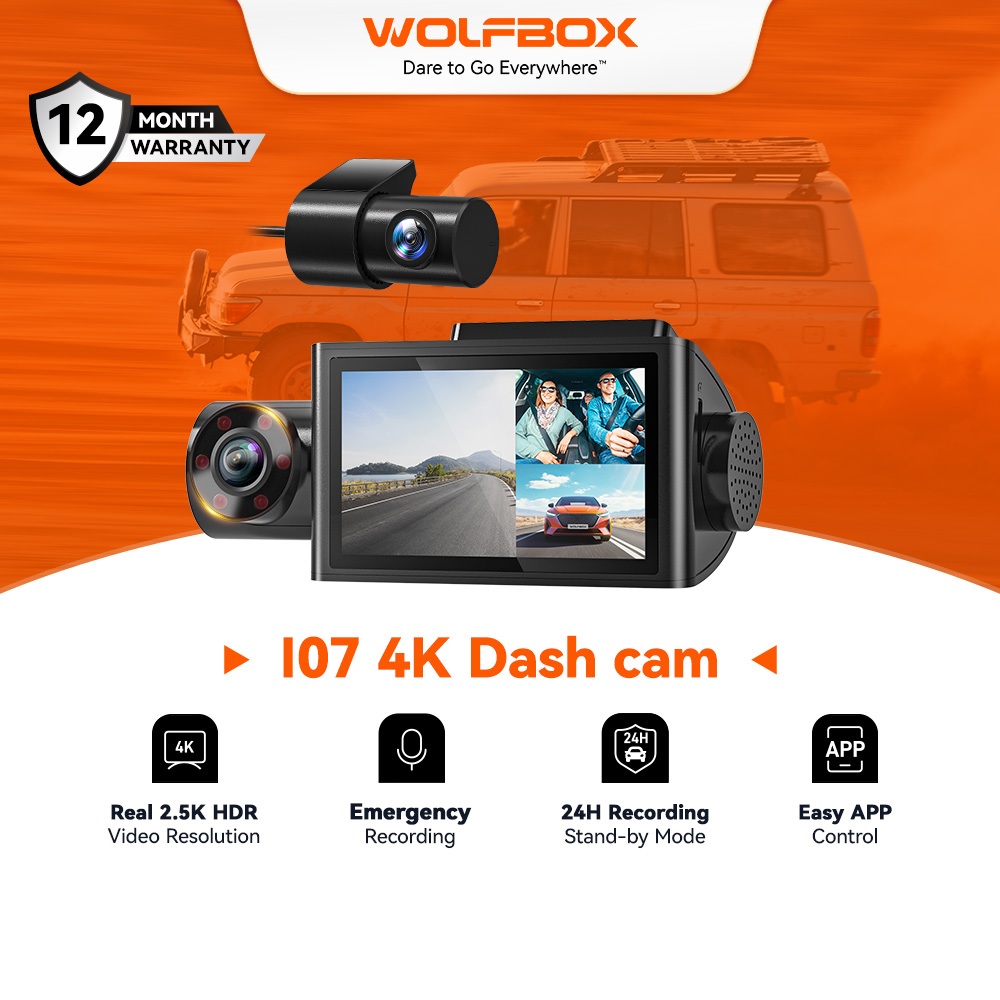 WOLFBOX I07 3-Channel Dash Cam, 4K Front & Rear, GPS, WiFi, 170° FOV ...