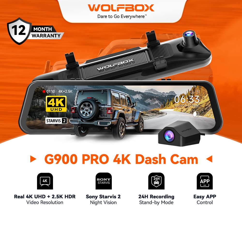WOLFBOX G900PRO V02 4K Front + 2.5K Rear Mirror Dash Cam | STARVIS 2 ...