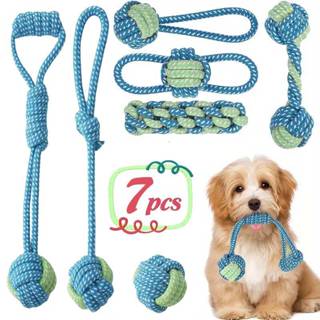 7-Piece Mixed Texture Dog Leash Chew Toy Set for Small/Medium Dogs - Interactive Tug of War Knot ...