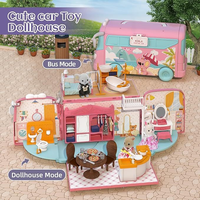 Dollhouse Playset, DIY Pretend Portable Caravan Camper Bus Toy Kit with ...