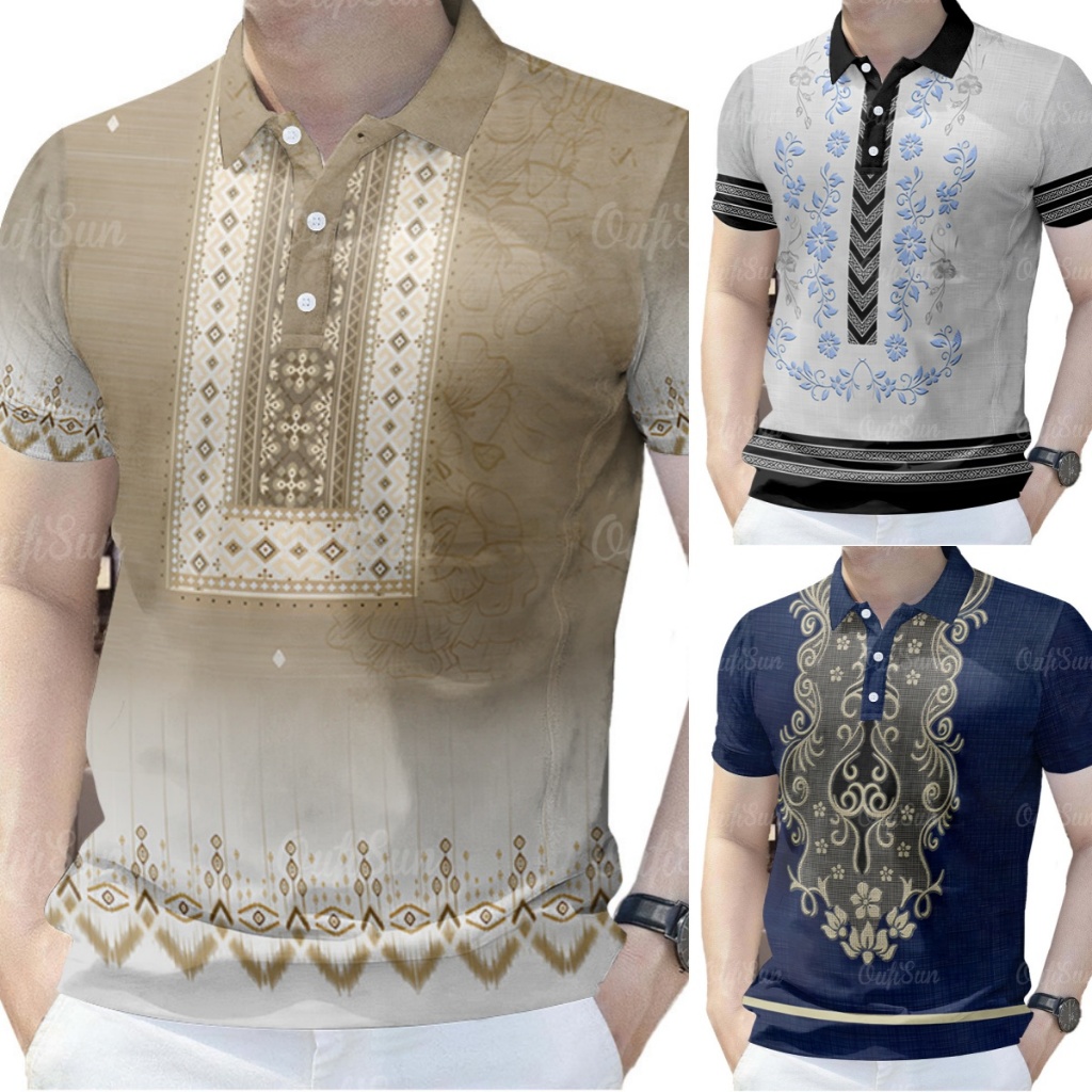 Summer Outfit for Men Ethnic Style Modern Barong Polo Shirt for Men ...