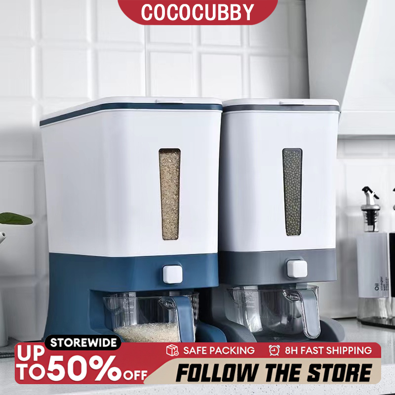 COCOCUBBY 8kg Rice Dispenser Storage with Measuring Cup Kitchen ...