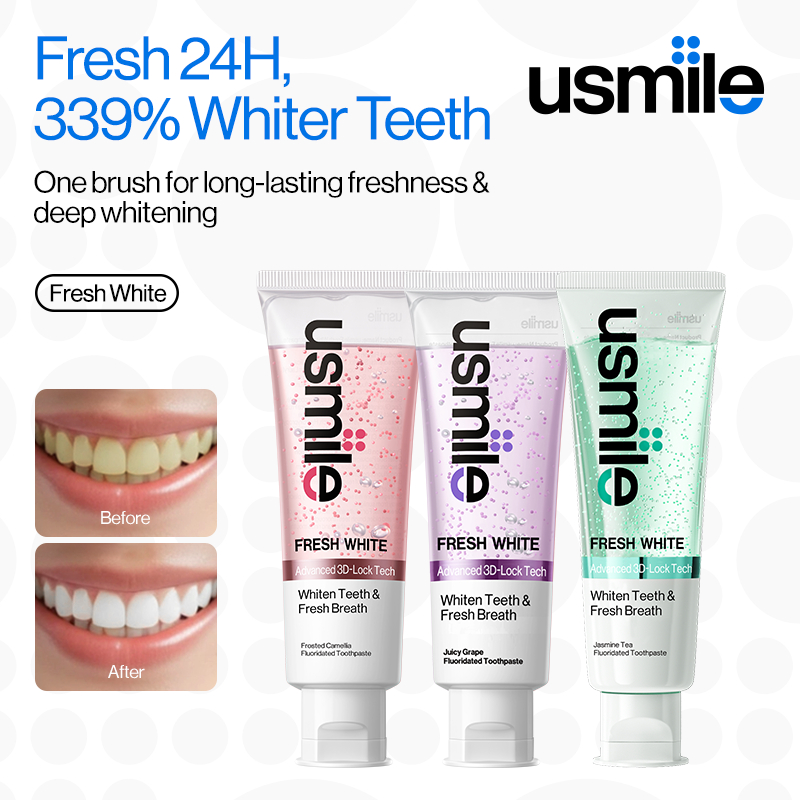 usmile Fresh White Toothpaste 110g, Frosted Camellia, Juicy Grape ...