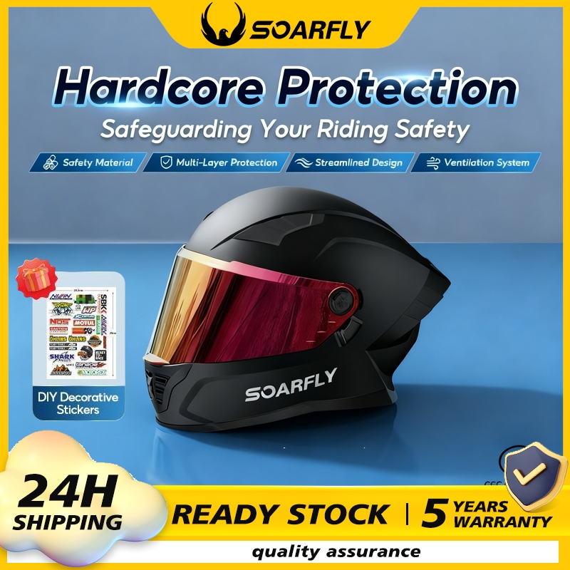 SOARFLY Motorcycle Helmet Full Face Dual Lens design with ICC Sticker ...