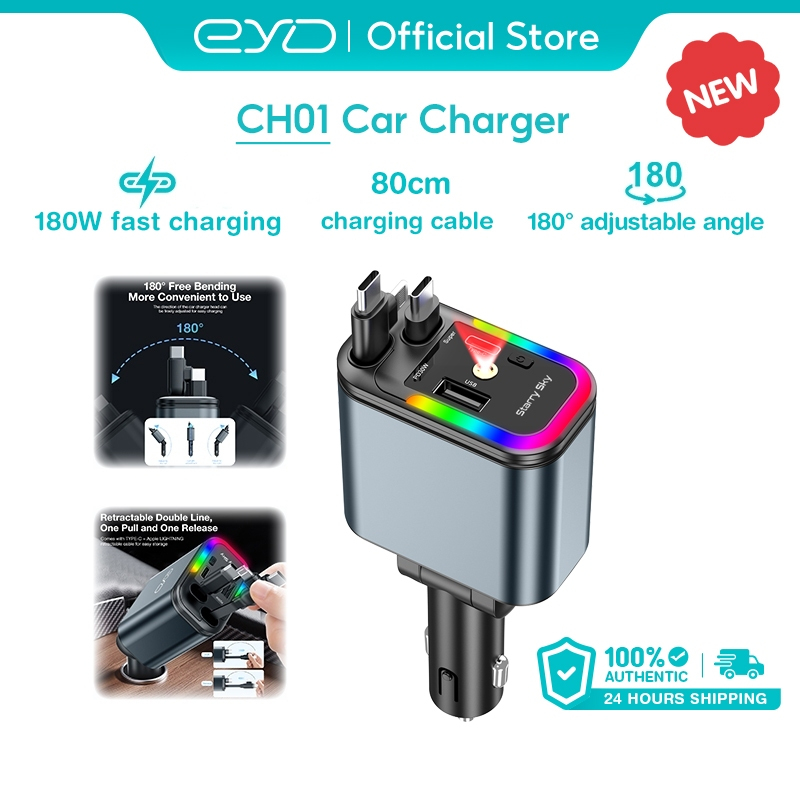 EYD 180W Charger ng kotse 4-in-1 napakabilis na nagcha-charge na Type-c ...