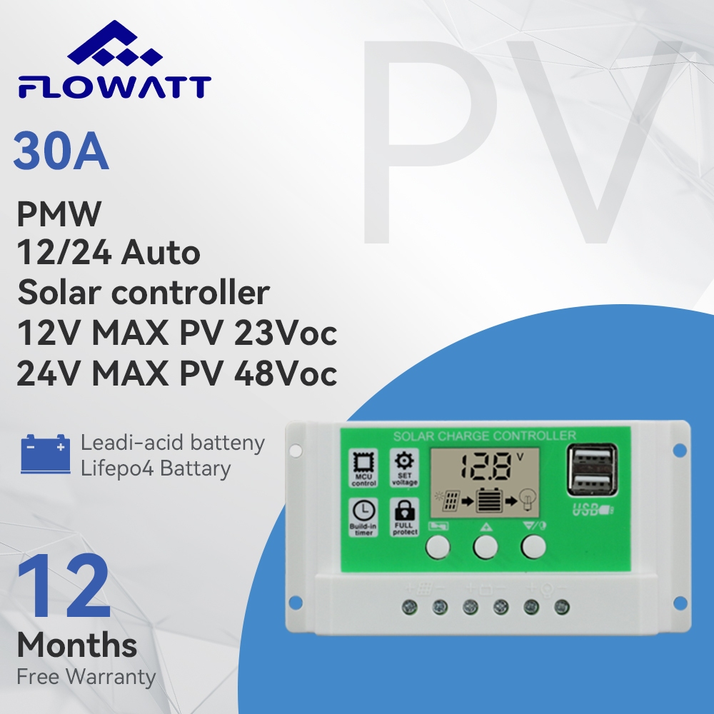 PowMr 30A PWM Solar Charge Controller 12V 2V Lithium Battery Automatic ...