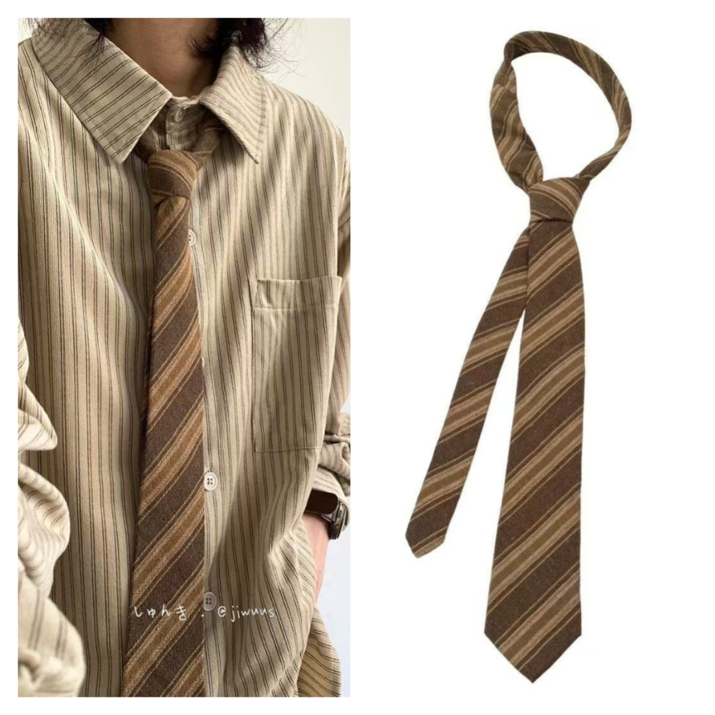 JK Necktie Coffee Brown Hand-Tied Cotton Tie 7cm Slim Unisex Vintage ...