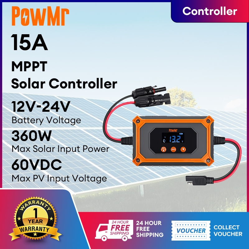 PowMr 15A MPPT Solar Charger Controller Supports 12~24V Battery ...