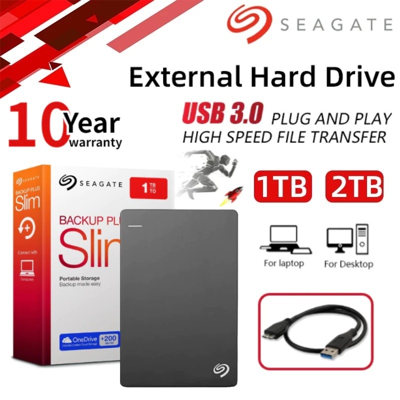 Seagate Plus Slim 1TB 2TB External Hard Drive For Mac and Windows Portable USB 3.0 External HDD ...