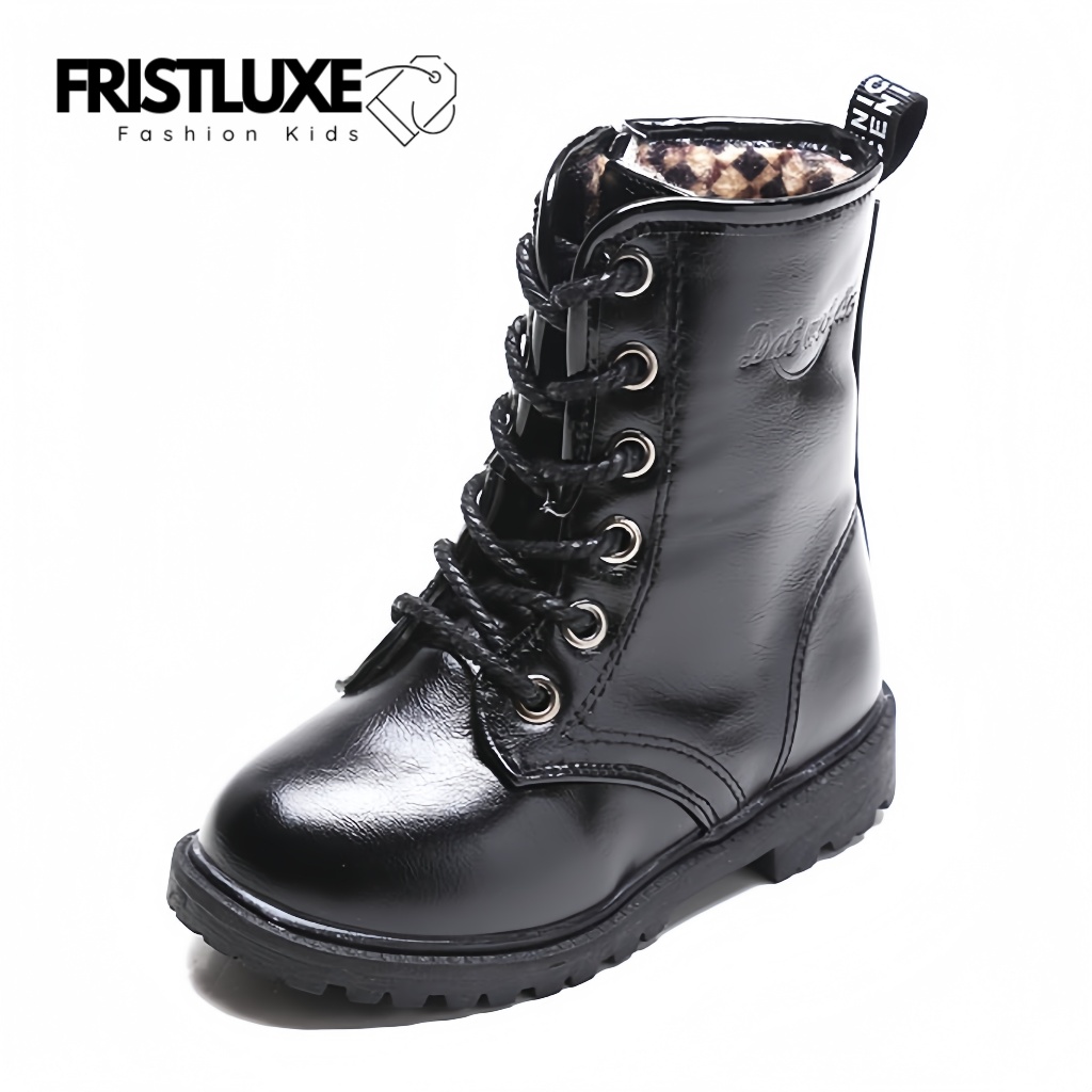 FRISTLUXE Classic Black Boots For Girls Casual Kids Boots Leather Army ...