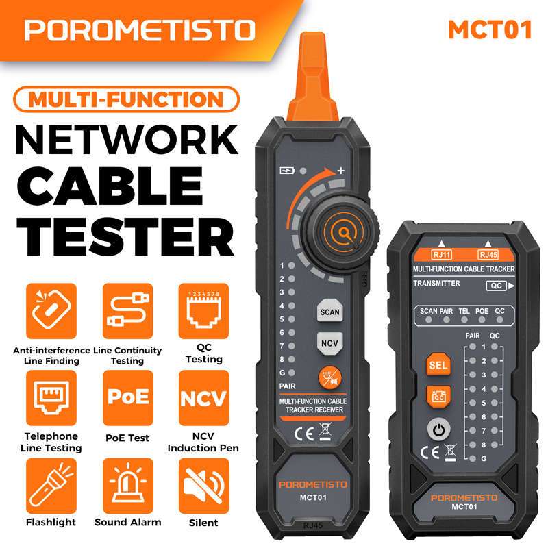POROMETISTO MCT01 Network Cable Tester 60V Intelligent Anti-burn RJ11 ...