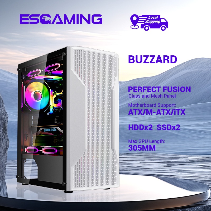 Esgaming F09 PC Case Tempered Glass Gaming Computer Casing ATX Desktop ...