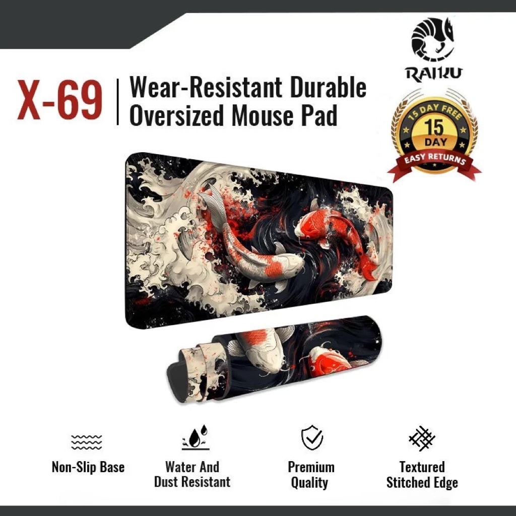 RAIKU X69 Extended Large Mouse Pad, Japanese Koi Fish & Yin-Yang Design ...