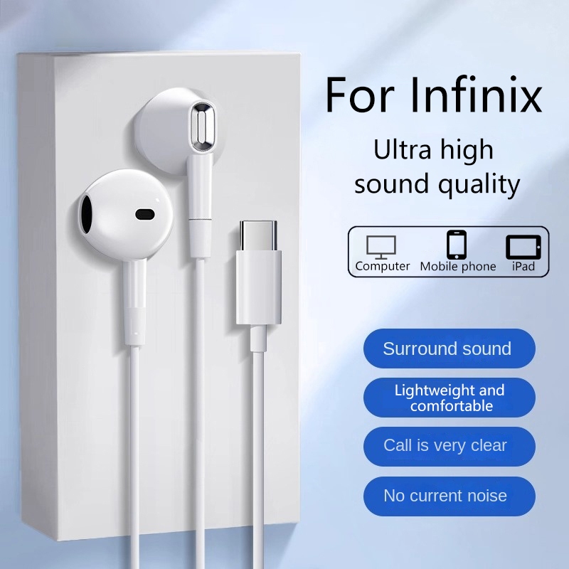 Wired earphones type c with mic for Infinix mobile phone original high ...