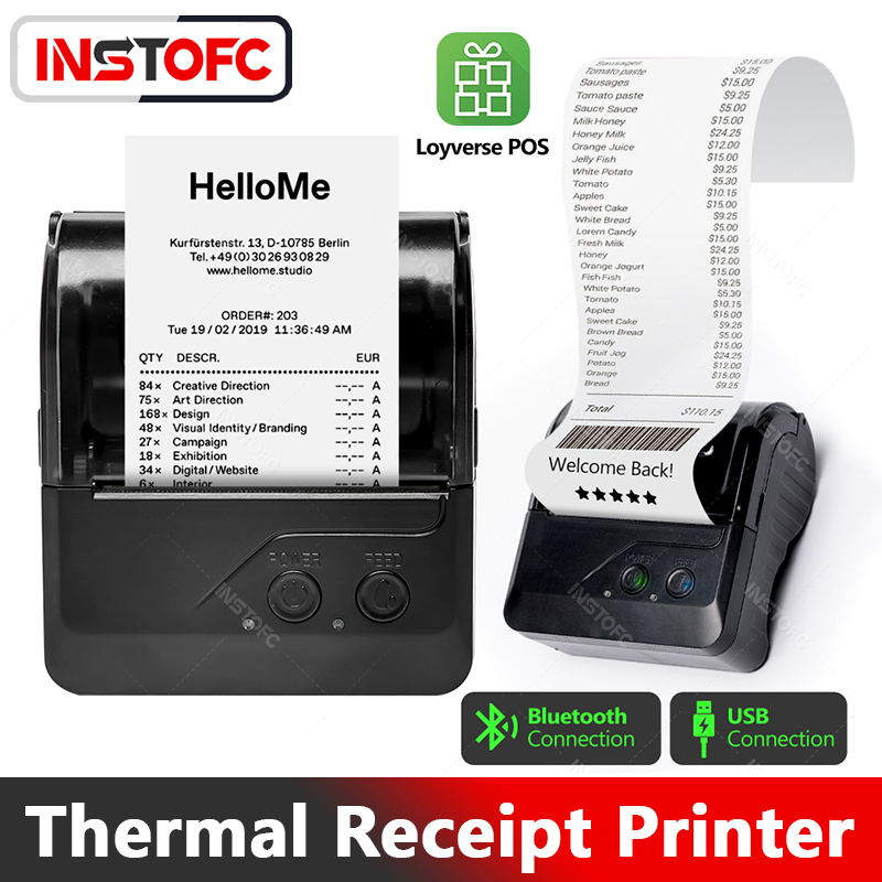 80mm Thermal Printer Portable Receipt Ticket Wireless Bluetooth Mobile ...