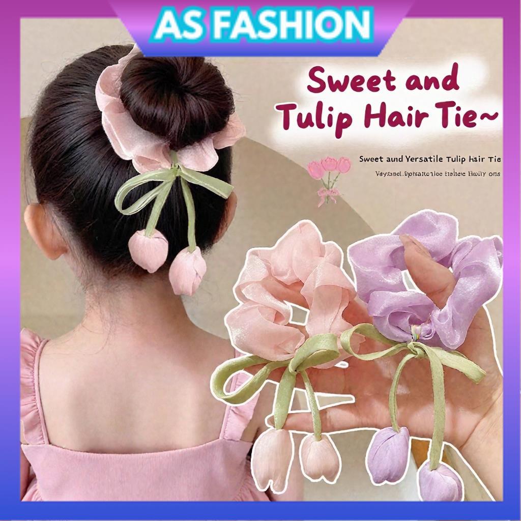 Sweet Mesh Tulip Ribbon Bow New Large Scrunchie Girl's Hair Tie Hair ...
