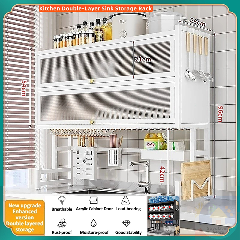 【SayaLiving Store】Kitchen Carbon Steel Single/Double-layer Sink Storage ...