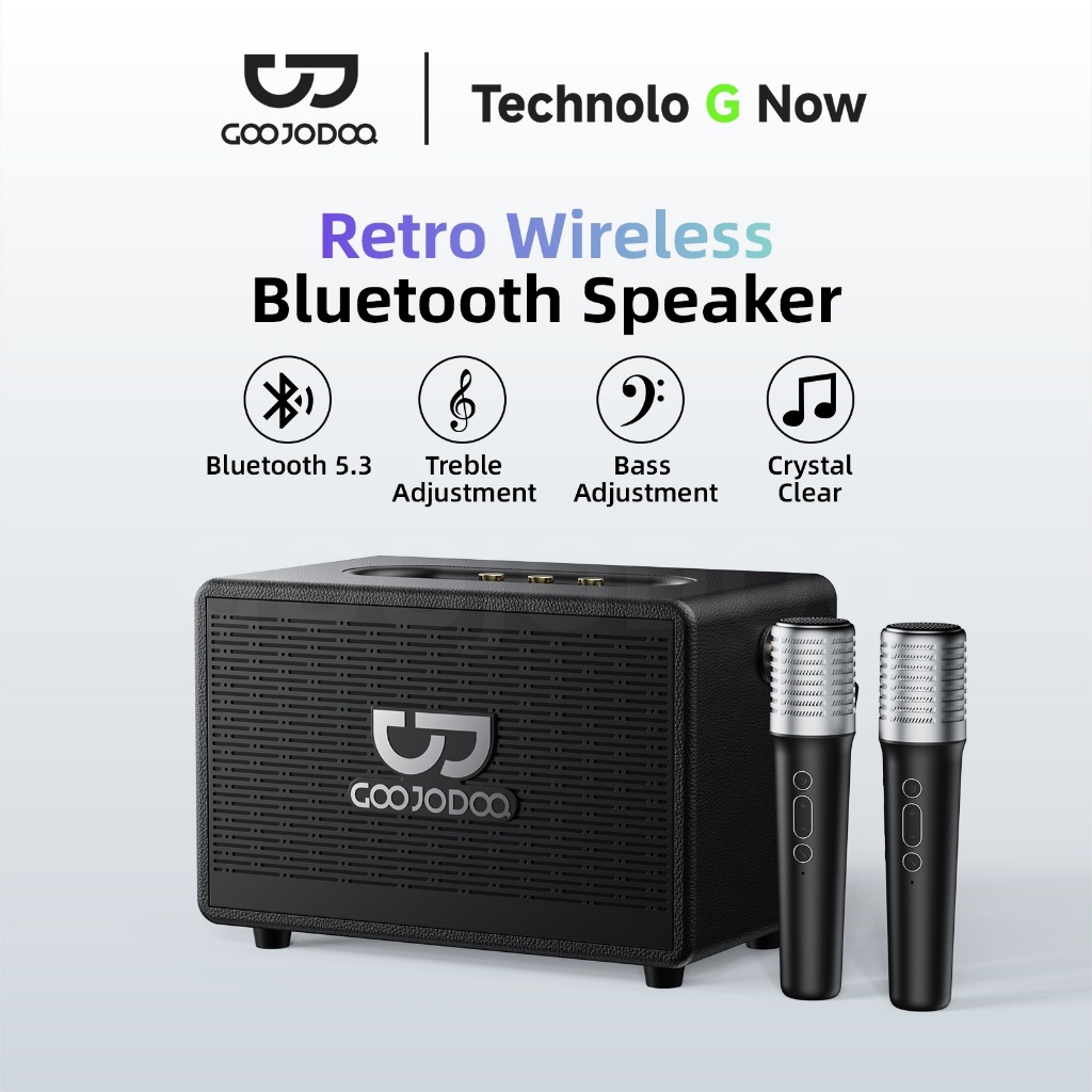 GOOJODOQ Sound Bar Wireless Bluetooth Speaker with Microphones Retro ...
