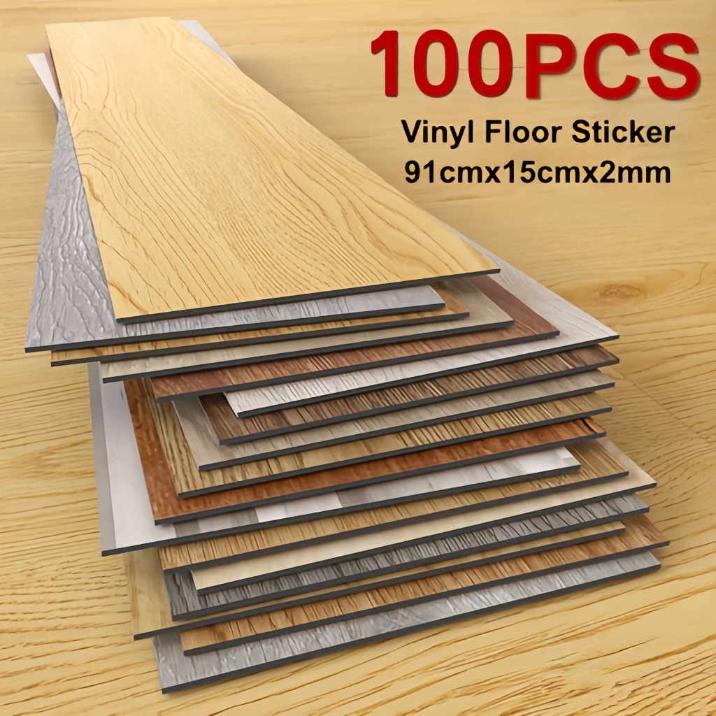 100pcs Vinyl Tile Floor Sticker 91cm x 15cm PVC Self Adhesive ...
