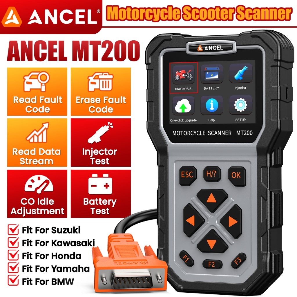 ANCEL MT200 Motorcycle Scooter Enhanced OBD2 Scanner Fuel Injector Test ...