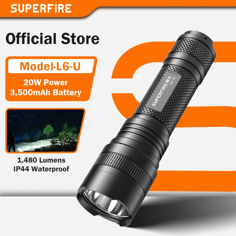 SUPERFIRE L6-U 20W LED Torchlight Rechargeable Torch Light 5 Modes With ...