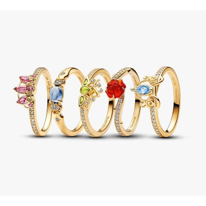 925 sterling silver Pandora Gold Princess Ring Set Disney Beauty and ...