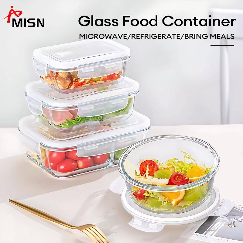 MISN Microwaveable Glass Food Container Storage with Divider Leak-proof ...