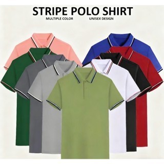 Unisex stripe polo shirt stand neck striped collar golf multiple color ...