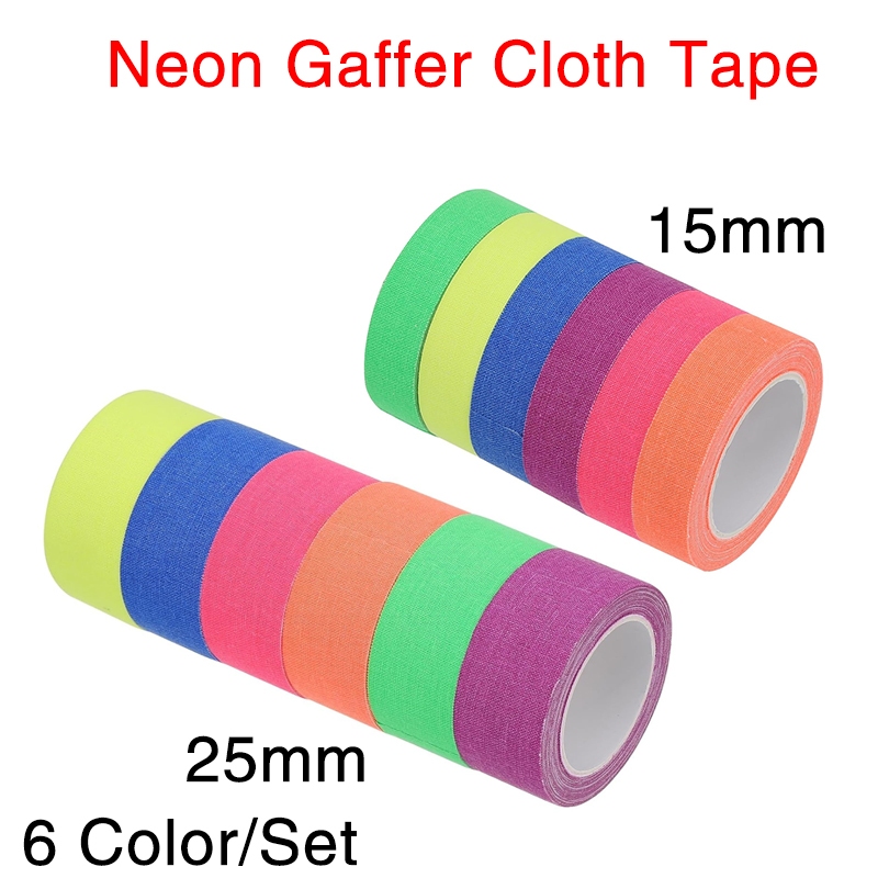 6 Color Neon Gaffer Cloth Tape Fluorescent Adhesive Tape UV Black Light ...