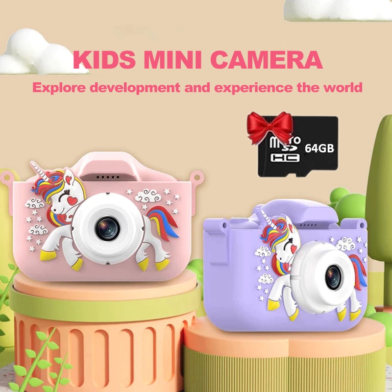 Kids Mini Camera, 1080P Kids Digital Camera with 64GB TF Card, Unicorn ...