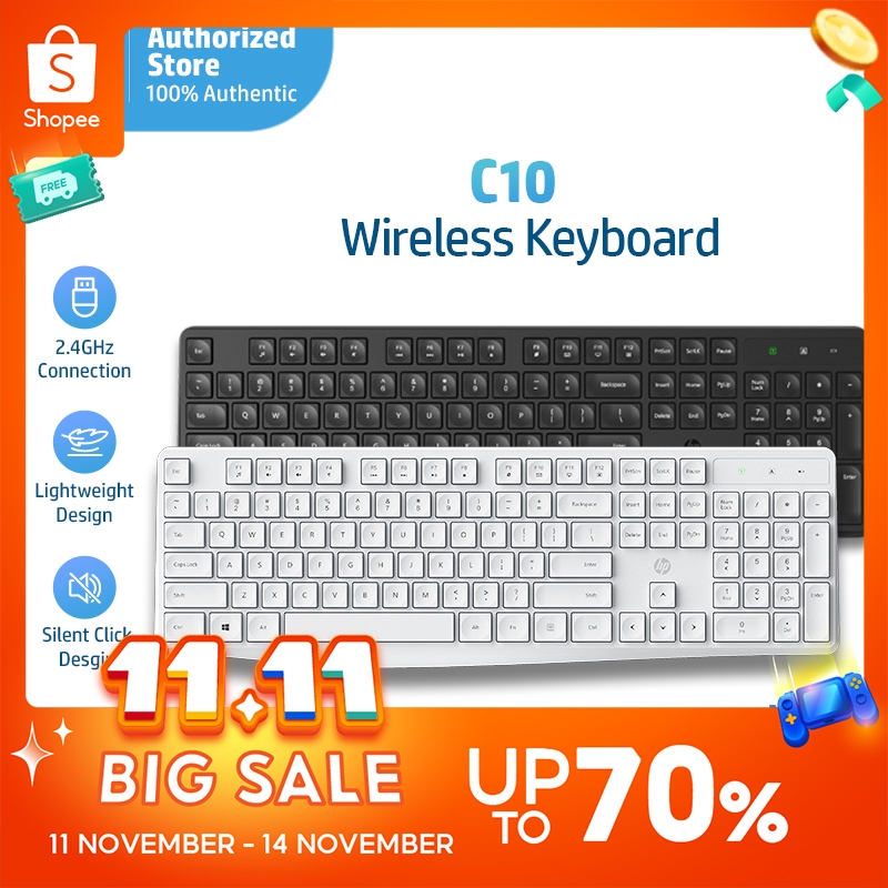 HP C10 Wireless Keyboard 2.4GHz USB Silent Keyboard Low Profile ...